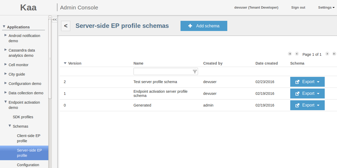 Endpoint profiles · Kaa